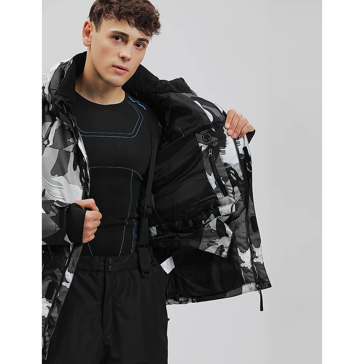 YEEFINE Men's Ski Suit Waterproof Snow Suits Two Piece Snowboard Jacket and Pants Set Outdoor Windproof Winter Warm Snowsuits(Black+Black,XS)