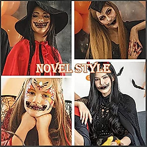 12Pcs Halloween Face Tattoos,Halloween Prank Makeup Temporary Tattoo,Adults Kids Clown Horror Mouth Fake Tattoo Stickers,Face Decals Prank Props for Halloween Cosplay Part