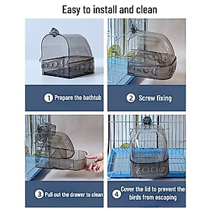 Bird Bath Cage, Cleaning Pet Supplies Cockatiel Bird Clear Bathtub with Bottom Drawer for Little Bird Parrots Spacious Parakeets Portable Shower for Most Birdcage