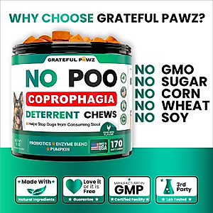 No Poo Chews for Dogs - 170 Chews - Coprophagia Stool Eating Deterrent for Dogs - Prevent Dog from Eating Poop - Stop Eating Poop for Dogs Supplement - Probiotics & Digestive Enzymes