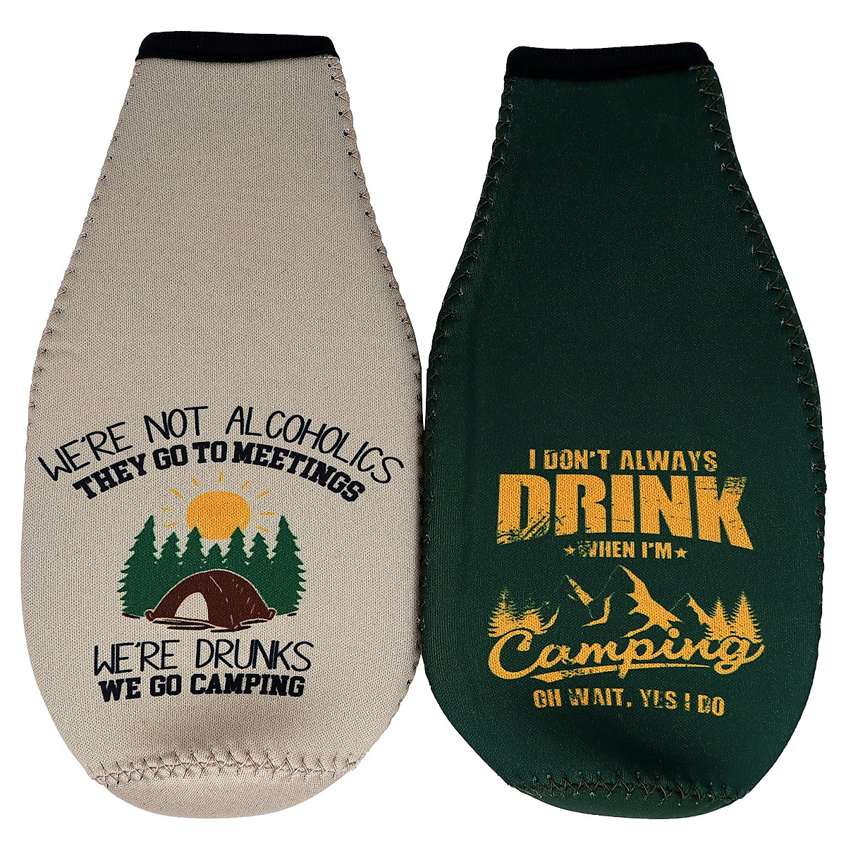 Camping Coolies Gifts for Men - Happy Camper Must Haves, Essential Camping Accessories, Small Useful Gifts for Couples Who Have Everything, 12 oz Bottle Coolies w Zipper,Insulated Bottle Cooler Sleeve