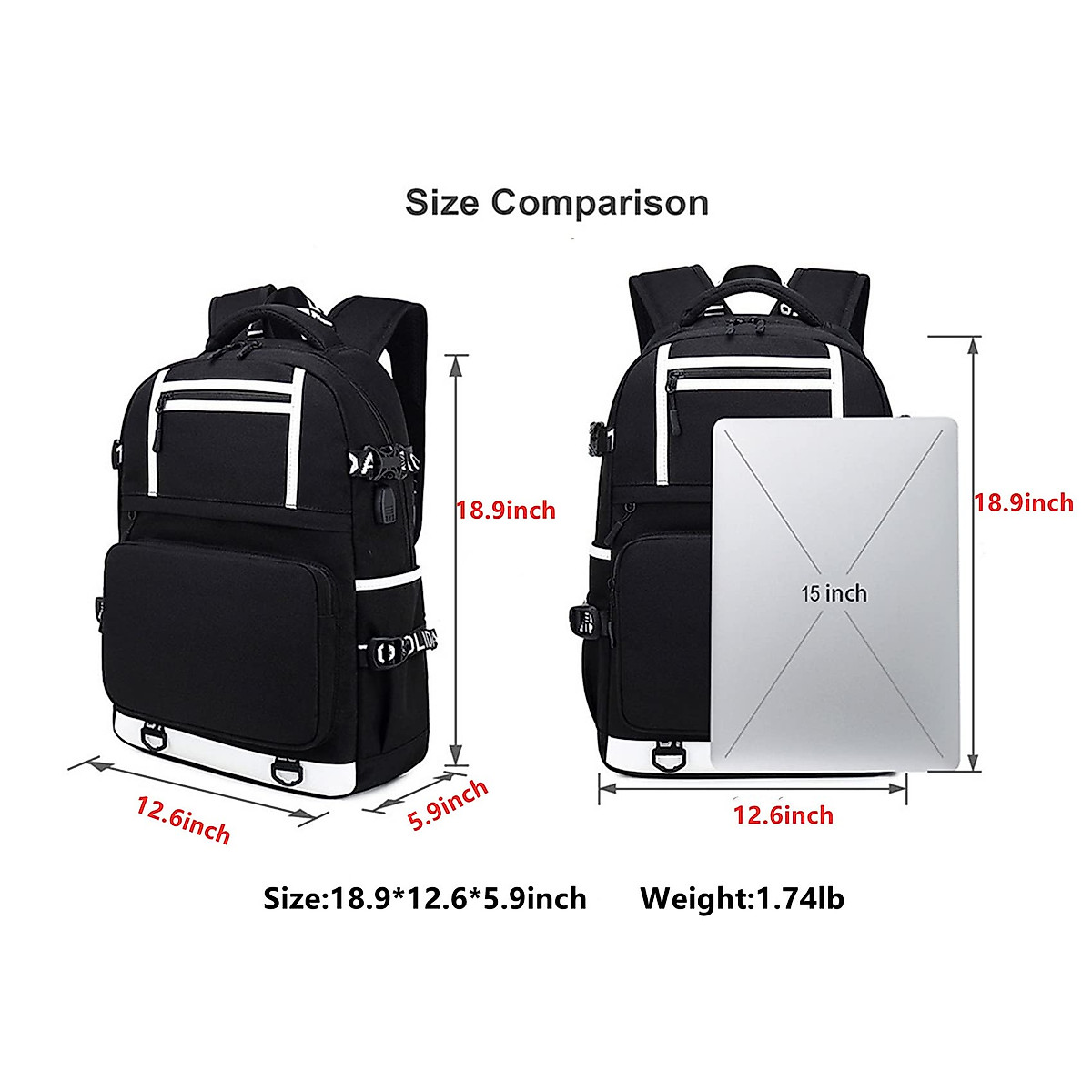 UMocan Karim Benzema Casual Daypack with USB Charger Port-Lightweight Canvas Bookbag Multifunction Knapsack for Teen