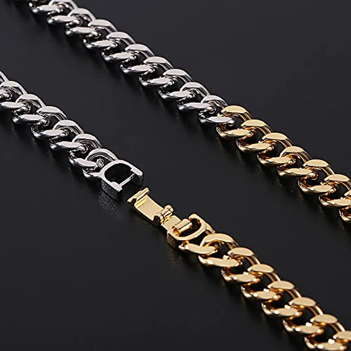 WOWORAMA Two Tone Gold Silver Cuban Link Necklace for Women Men 5mm Thick Chunky Curb Chain Choker Necklace, 18"