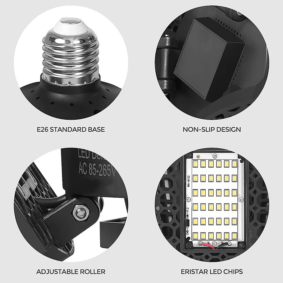 2-Pack LED Garage Light, 80W LED Shop Light with E26/E27 Medium Base, 8000LM LED Garage Lighting, 6500K Screw in LED Basement Lights with 3 Adjustable Panels 270° - Barn Light, Attic, Bay Light