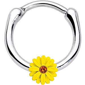 Body Candy 16G Women Steel Septum Jewelry Yellow Accent Yellow Sunflower Daith Tragus Cartilage Clicker 3/8"