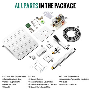 SR SUN RISE SRSH-C1003 Ceiling Mount Bathroom Luxury Rain Mixer Shower Combo Set Rainfall Shower Head System 10 Inch Polished Chrome (Contain Shower Faucet Rough-In Valve Body and Trim）