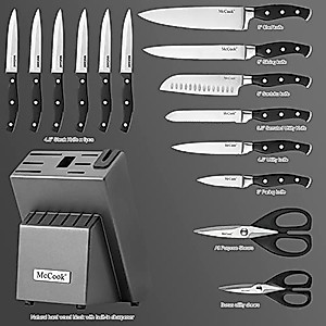 McCook® MC25A Knife Sets,15 Pieces German Stainless Steel Kitchen Knife Block Set with Built-in Sharpener