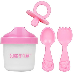 Click N' Play Magic Disappearing Sippy Cup & Doll Pacifier Set, Baby Doll Bottle with Milk, Accessories for Kids Ages 2-4, Pink