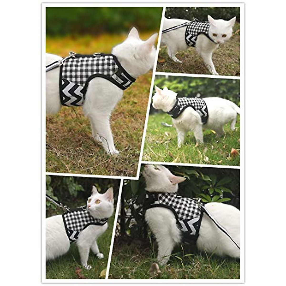 Yizhi Miaow Cat Harness and Leash for Walking Escape Proof, Adjustable Cat Walking Vest Harness, Stylish Cat Jacket Black Plaid, Large
