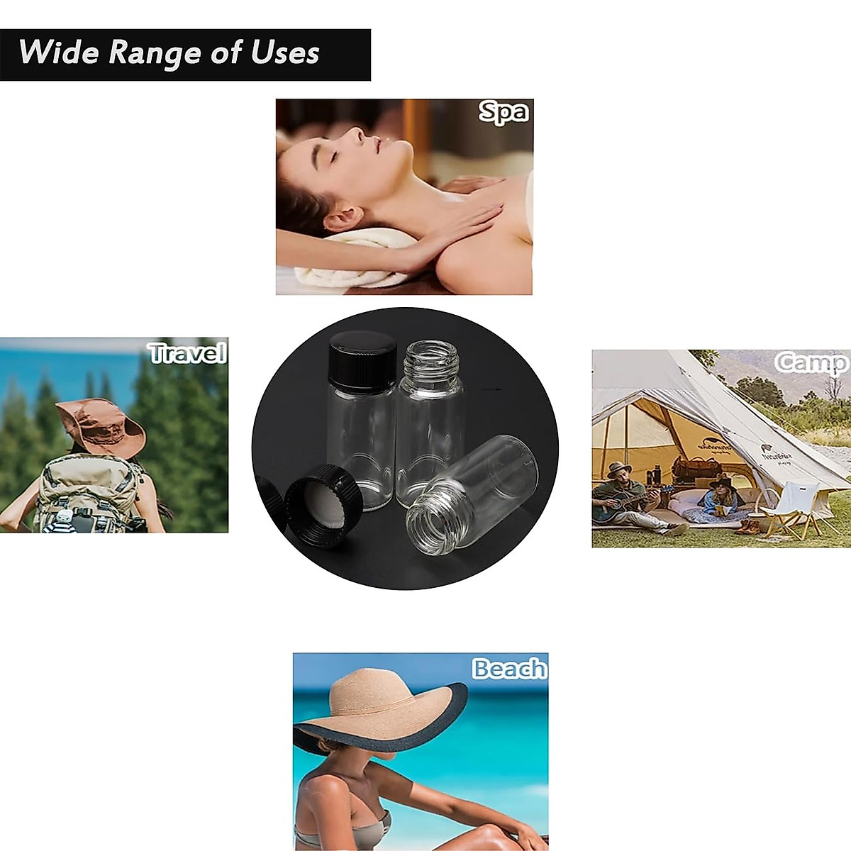 jiuwu 10 Pack Glass Vials，5 Ml Glass Vials with Screw Caps,Small Vials for Essential Oil,1/6 Oz Clear Bottles with Lids,Sample Glass Bottek for Perfume