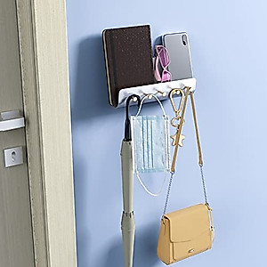 NiHome Silver Wall-Mounted Entryway Organizer - Mail Holder, Key Rack and Hanger with 5 Hooks for Home, Office, Hallway and Mudroom