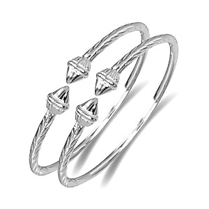 Better Jewelry Elegant Pointed Ends .925 Sterling Silver West Indian Bangles,1 pair