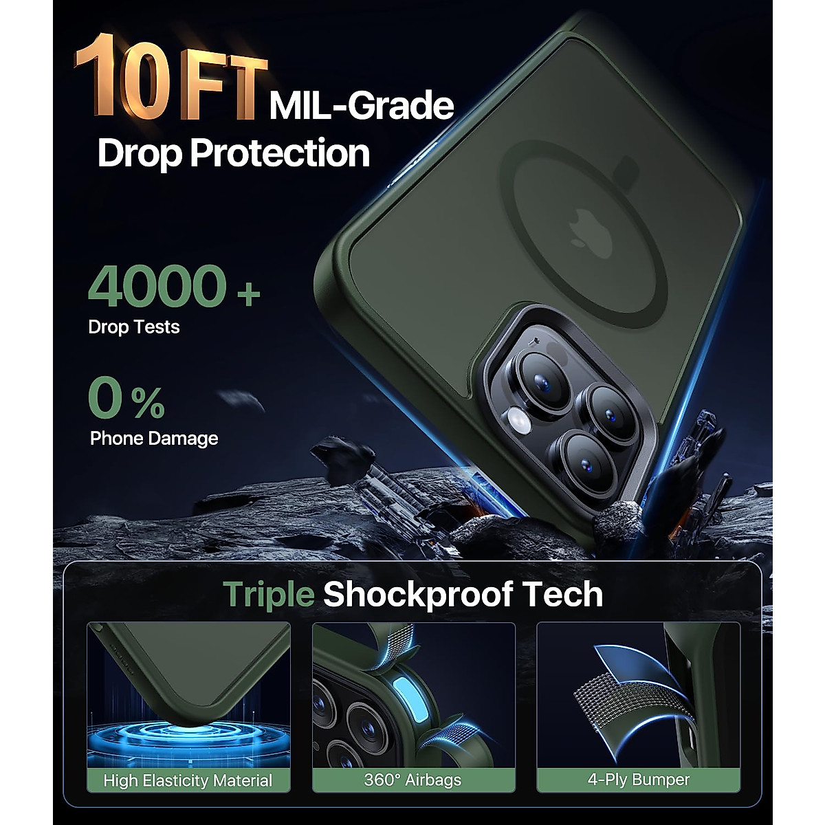 Maozis Strong Magnetic for iPhone 13 Pro Max Case [Compatible with Magsafe][Military Grade Drop Protection] Protective Shockproof Translucent Matte Slim Phone Case for iPhone 13 Pro Max, Army Green