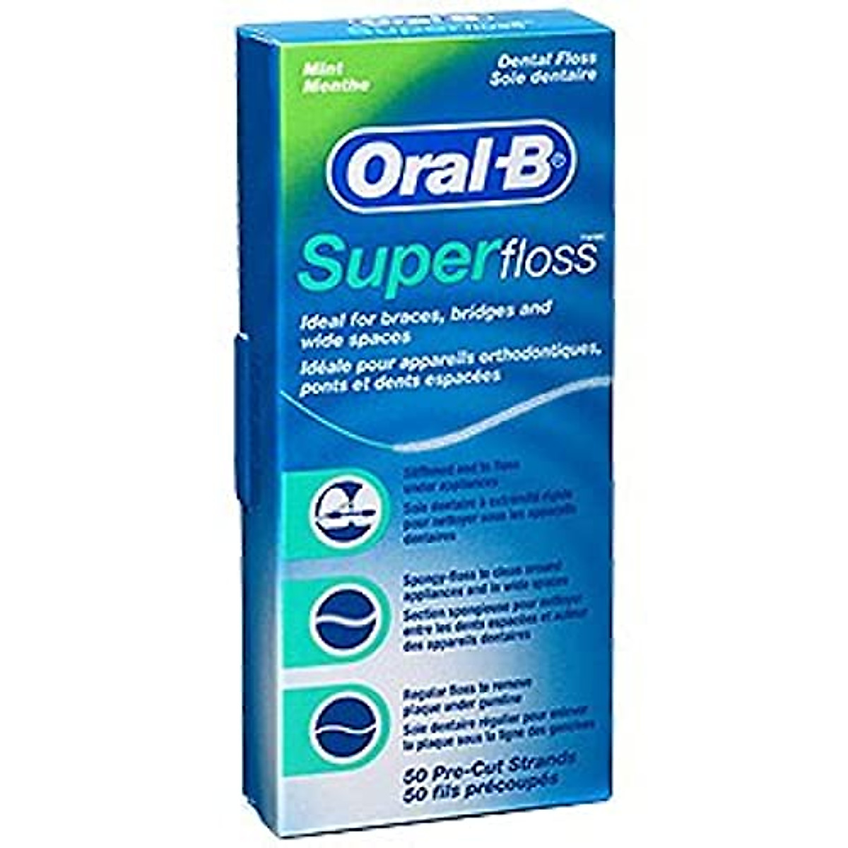 Oral-B Super Floss Mint Dental Floss for Braces Bridges - 50 Strips (Pack of 6)