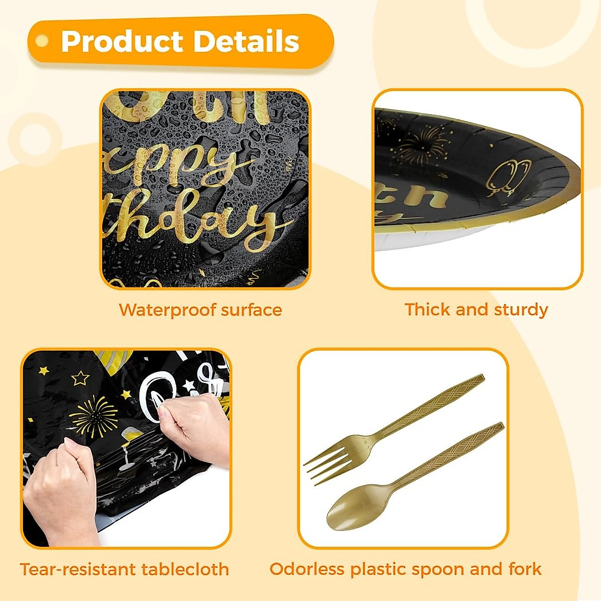 YHomU 121Pcs 50th Birthday Party Supplies in 1973 Birthday Party Decoration Cheers to 50th Paper Plate Napkin Fork Tablecloth, 50th Birthday Decoration for 24 Guests