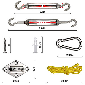 GoosWexmzl Shade Sail Hardware Kit, Stainless Steel Hardware Kit for Triangle Square Rectangle Sun Shade Sail Installation for Patio Lawn