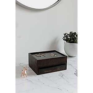 Umbra Stowit Jewelry Box-Modern Keepsake Storage Organizer with Hidden Compartment Drawers for Ring, Bracelet, Watch, Necklace, Earrings, and Accessories, Black/Walnut