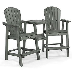 VINGLI Tall Adirondack Chairs Set of 2 with Removable Double Connecting Trays, HDPE Adirondack Bar Stools Poly Deck Chairs, 350LBS Capacity (Grey)