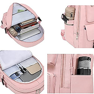 School Backpack for Teens Girls, Large Capacity Middle High School Bookbag, Multi Pocket Waterproof School Bag (Pink)