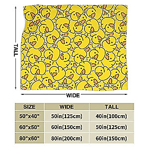 Perinsto Cute Rubber Duck Throw Blanket Ultra Soft Warm All Season Yellow Cartoon Ducks Decorative Fleece Blankets for Bed Chair Car Sofa Couch Bedroom 50"X40"