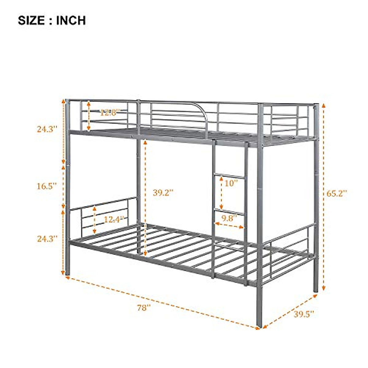 Metal Bunk Bed,Twin Over Twin Heavy Duty Bed Frame with Guardrails and Ladder for Boys, Girls,Teens and Adults,Convertible to 2 Separated beds(Silver)