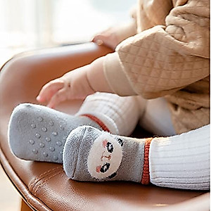 6 Pairs Baby Anti Slip Non Skid Low Cut Socks No-Show Infant Cotton Cartoon Warm Slippers Floor Boat Ankle Socks (Animal style A, 12-36 month)