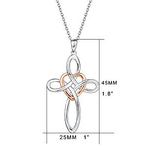 Carleen White Gold Plated Real Sterling Silver Celtic Knot Cross Crucifix Infinity Heart Pendant Necklace Gift For Women, 16" + 2" Extender