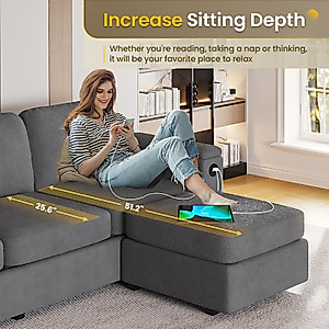 SEDETA U Shaped Couch, Sectional Sofa Couch with Storage Seat, Chenille Dark Grey