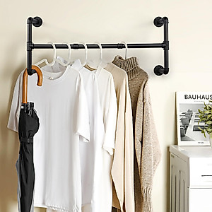 Home Expert Industrial Pipe Clothes Rack 40" Wall Mounted Wall Clothing Rack for Hanging Clothes Black Garment Rack, 1 pack