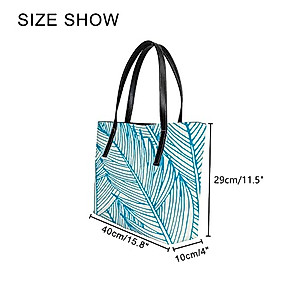 Fashion Tote Handbags Women's Soft Tote Shoulder Bag for Women Work Shopping Top Handle Satchel Bags, 15.8×4×15.4 inches,Blue Palm Leaf