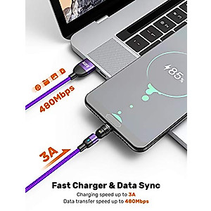 AUFU 540 Degree Magnetic Charging Cable (3Pack-6.6ft/6.6ft/6.6ft), Magnetic Phone Charger USB Magnetic Cable 3A Fast Charging Data Sync Nylon Braided USB Cord Cable for Micro USB Type C