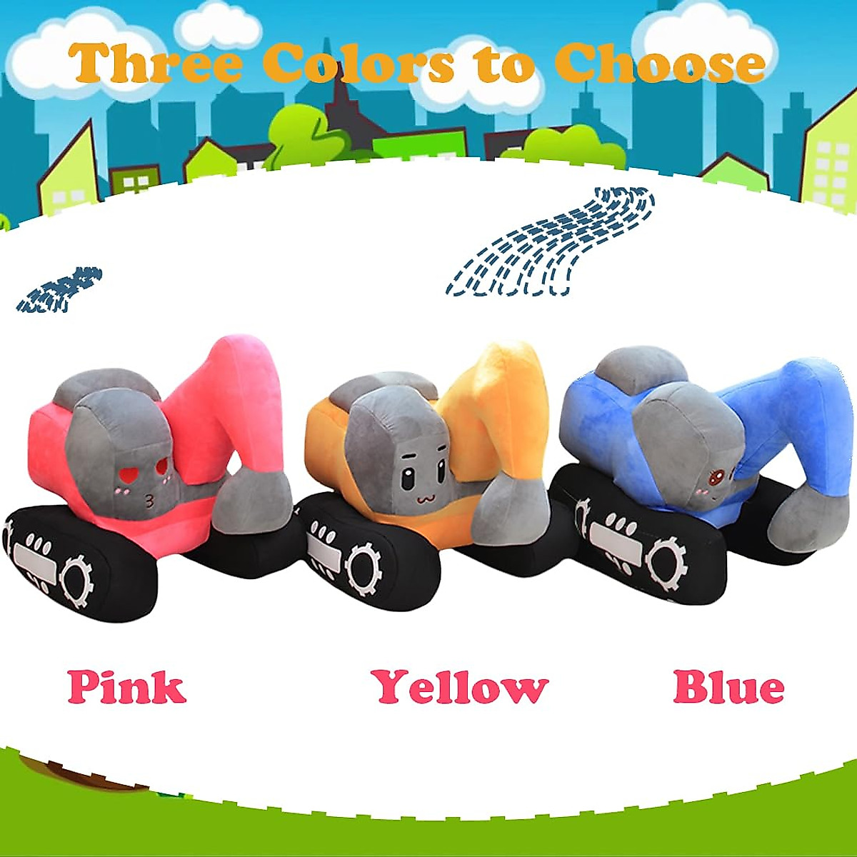 ELAINREN Boys Cool Excavator Stuffed Truck Toy Simulation Yellow Excavator Plush Car Cartoon Construction Excavator Plushie Gifts/26x23cm