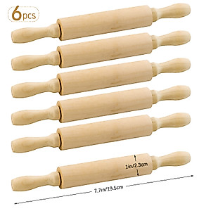 BILLIOTEAM 6 Pack 8 Inch Mini Wood Rolling Pin,Great for Children Kids Girls and Boys,Small Wooden Rollers for Art and Crafting,Baking,Cookie Dough,Cooking,Clay,Play Doh