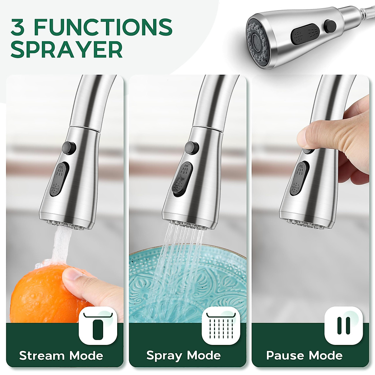 Onader Kitchen Faucet with Pull Down Sprayer Brushed Nickel Faucet with Soap Dispenser Stainless Steel Farmhouse RV Kitchen Sink Faucets