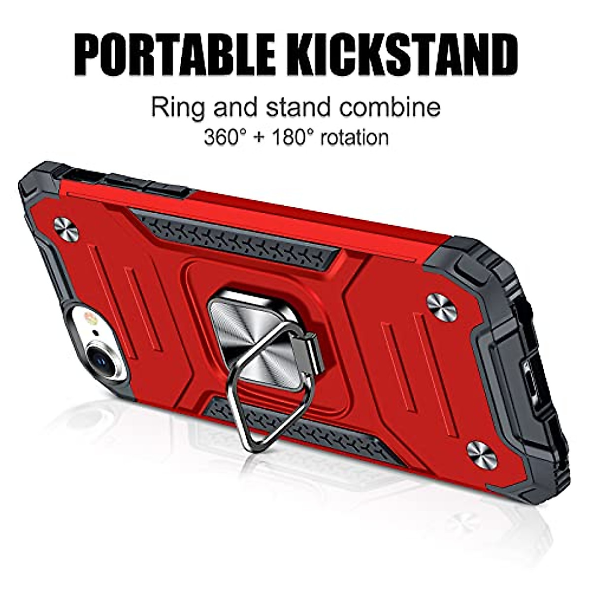 JAME Case for iPhone SE 2022/2020/8/7 Case with Screen Protectors 2Pcs, Military-Grade Drop Protection, Shockproof Protective Phone Cases, with Car Mount Ring Kickstand Case for iPhone SE 2020/8/7 Red