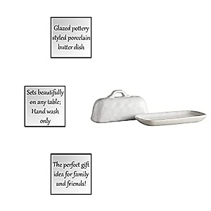 47th & Main Classic Glazed Pottery Style Porcelain Butter Dish, One Size, White
