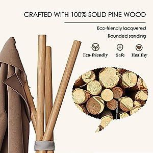 THRONKENGER Rustic Coat Rack with Unique Design,Wood Coat Rack Freestanding Coat Tree,Modern Minimalist Style Coat Stand for Entryway,Hallway,Bedroom (A)