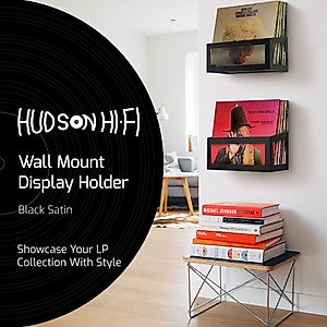 Hudson Hi-Fi Vinyl Display Holder - 2 Pack Record Display Shelf - Solid Steel Vinyl Wall Mount & Record Display, Quick Access Vinyl Record Wall Mount - Vinyl Record Shelf, Fits 25 LPs, Black Satin