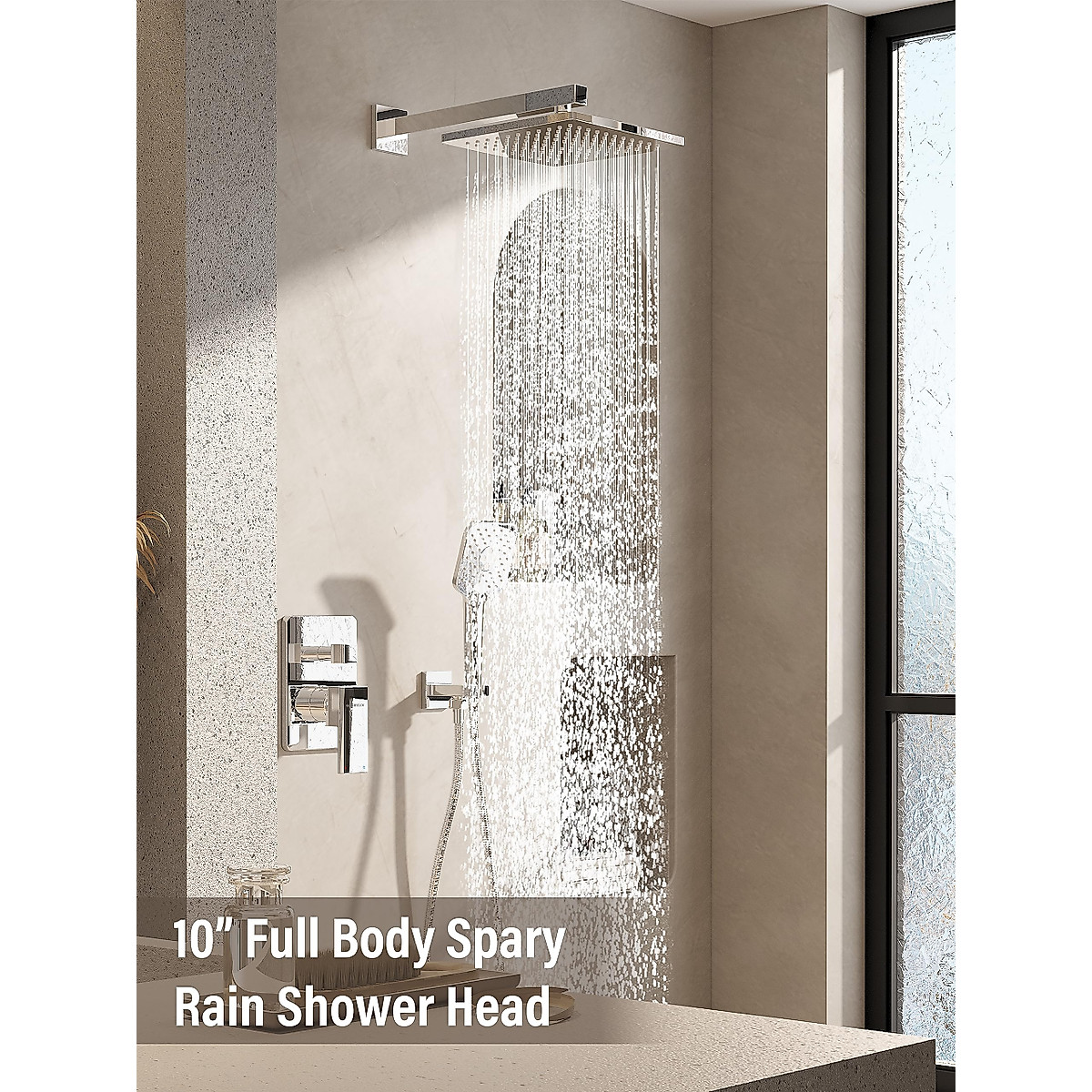 Gabrylly Shower System, Shower Faucets Sets Complete for Bathroom with High Pressure 10" Rain Shower and Handheld Shower, 2 Way Shower Valve Kit, Chrome