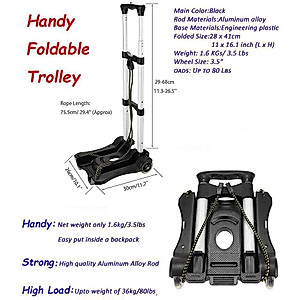 Coocheer Aluminum Folding Hand Trucks Portable Luggage Cart Lightweight Travel Hand Truck/Heavy Duty Hand Trucks (80LB)