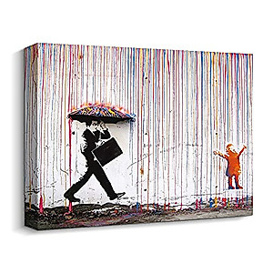 Creoate Banksy Graffiti Paintings Wall Art, Abstract Colorful Graffiti Street Art Canvas Print Artwork Home Office Wall Decor for Bedroom, Bathroom,Gallery Wrapped, 12" x 16"…