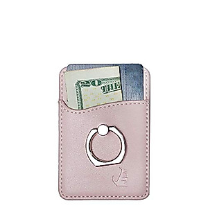 Leather Phone Card Holder Stick On Wallet for iPhone and Android Smartphones by Wallaroo (Rose Gold Ring Wallet)