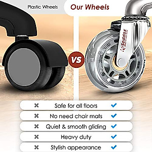 Professional Office Chair Wheels Set of 5 - Protect All Your Floors - 3'' Heavy Duty Replacement Rubber Chair Casters - Best Protection for Your Hardwood Floors - Silver