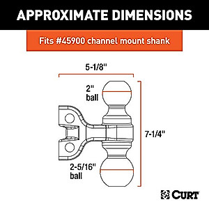 CURT 45912 Replacement Dual-Ball for Adjustable Trailer Hitch Ball Mount 45900 or 45926 , Gold