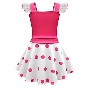 Garperkids Girls Bo Peep Costume for Kids Flutter Sleeve Princess Polka Dot Dress Summer Square Neck Flounce Hem Casual Dress Party Dress Up Children Outfits