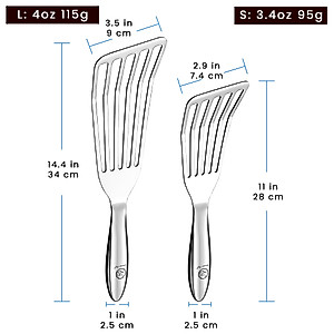 Fish Spatula Stainless Steel Combo, 1 Large Fish Turner Spatula + 1 Small Griddle Spatula, Metal Spatula for Kitchen Use, Slotted Spatulas, Frying Spatula with Thin Edge Ideal for Turning & Flipping