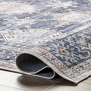 nuLOOM Finley Machine Washable Vintage Distressed Ultra Thin Area Rug, 5' x 8', Grey