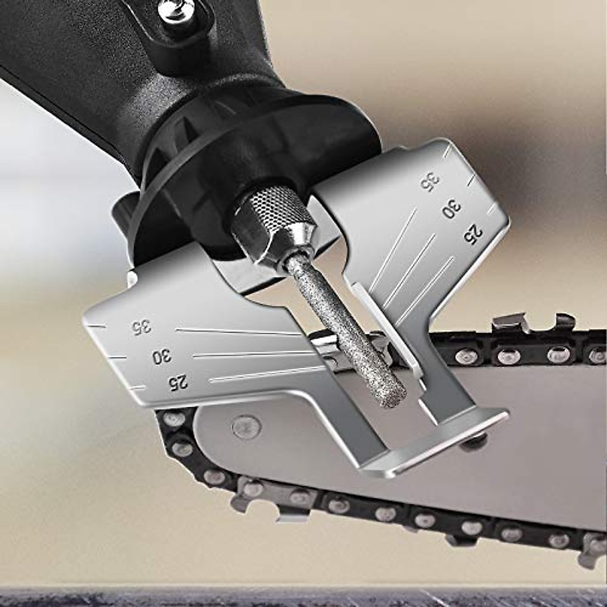 Chainsaw Sharpener Kit - GOXAWEE 140W Power Chain Saw Sharpen Tool Set, Electric Blade Sharpening File Comes with 6pcs Diamond Sharpening Wheels, Angle Guide Attachment for Lumberjack & Garden Worker