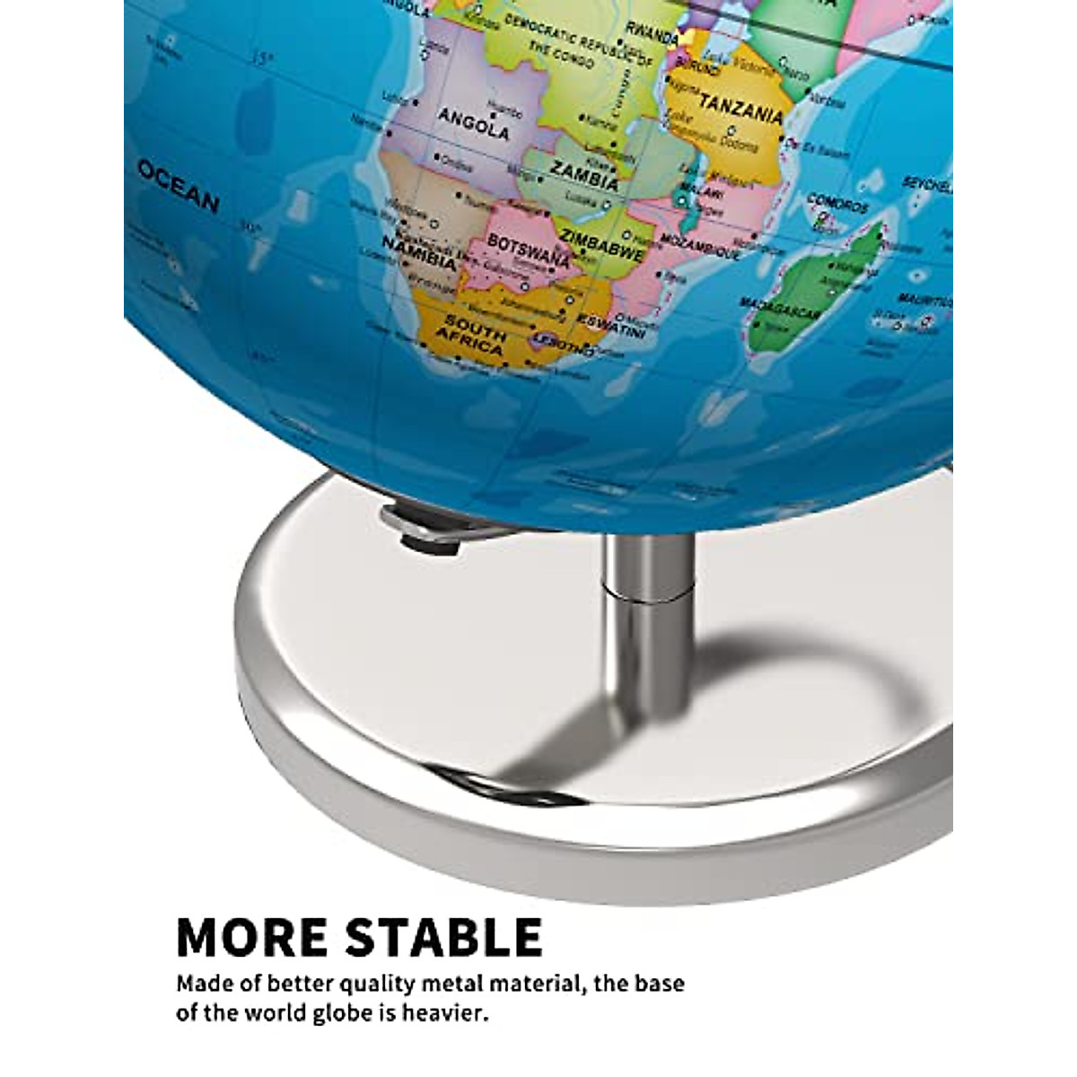 Waldauge Illuminated World Globe with Stand, 9" Earth Globes with Stable Heavy Metal Base for Kids Classroom Learning, LED Constellation Globe Night Light with HD Printed Map