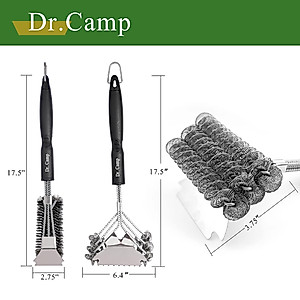 Dr.Camp 2 PCS Stainless Steel BBQ Grill Brush,BBQ Brush,Grill Scraper, Grill Brush for Outdoot,Grill Cleaning Brush, Barbecue Tool Set with Big Handle for Outdoor Grill